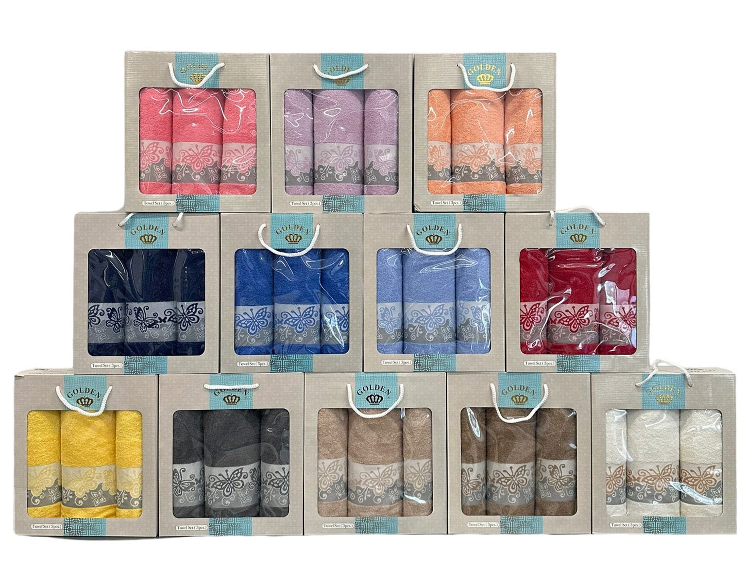 ASSORTED 3PC EMBROIDERED TOWEL SET IN GIFT BOX - 2PC(19"X35") + 1PC (27 ...