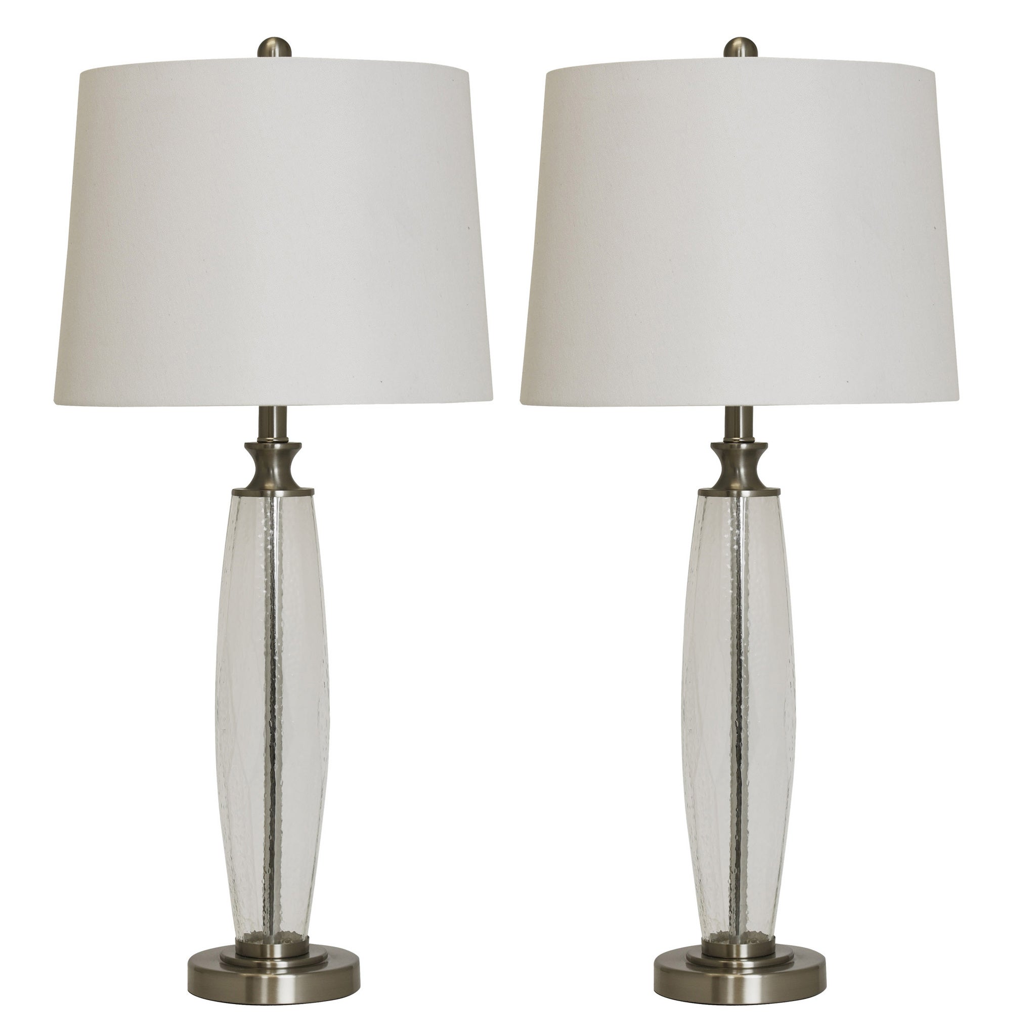 HAMMERED STEEL | Set of Two Glass and Steel Table Lamps with Pure White ...