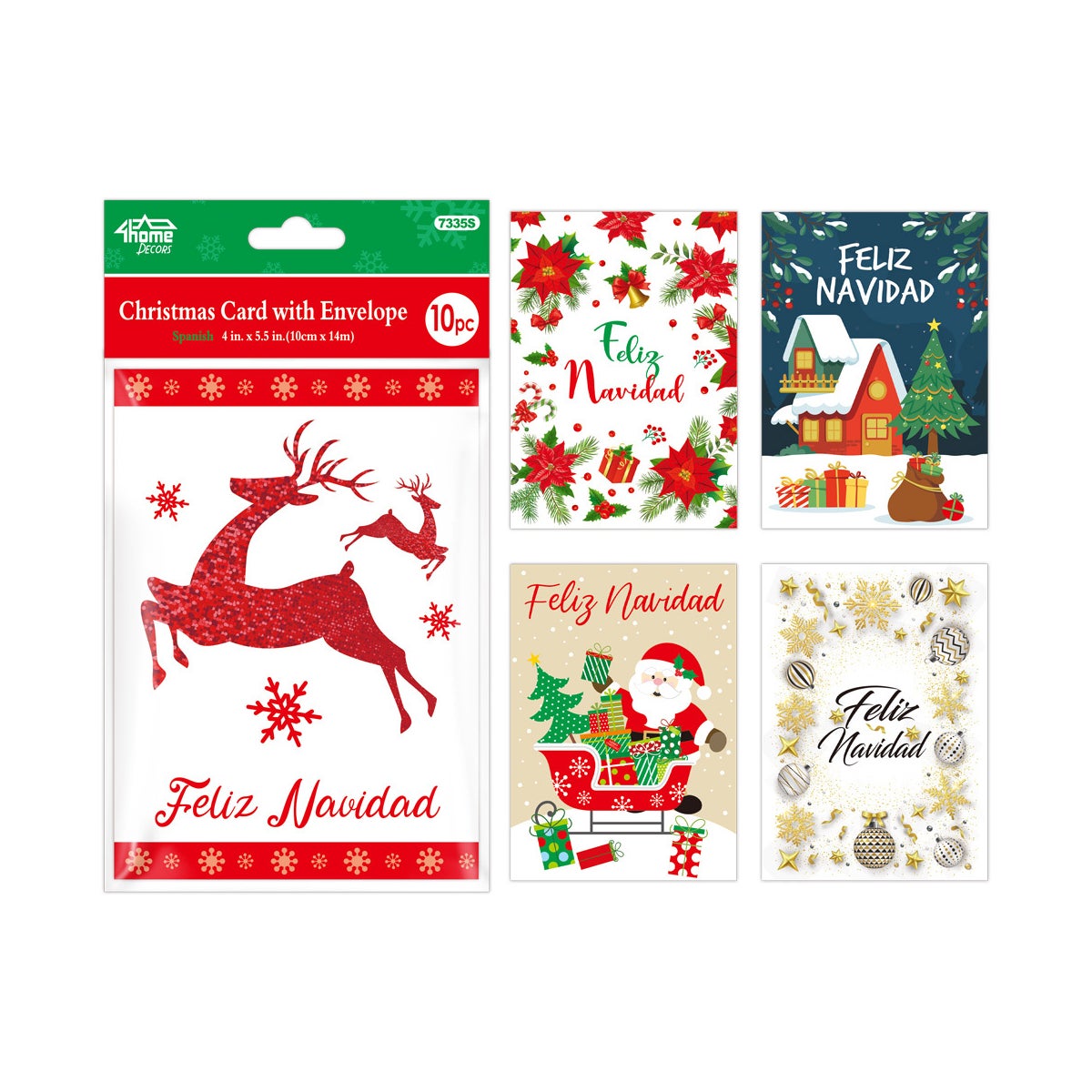 10ct x'mas cards 4x5.5"/72s w/envelope Spanish - cutouts & clings | Top ...