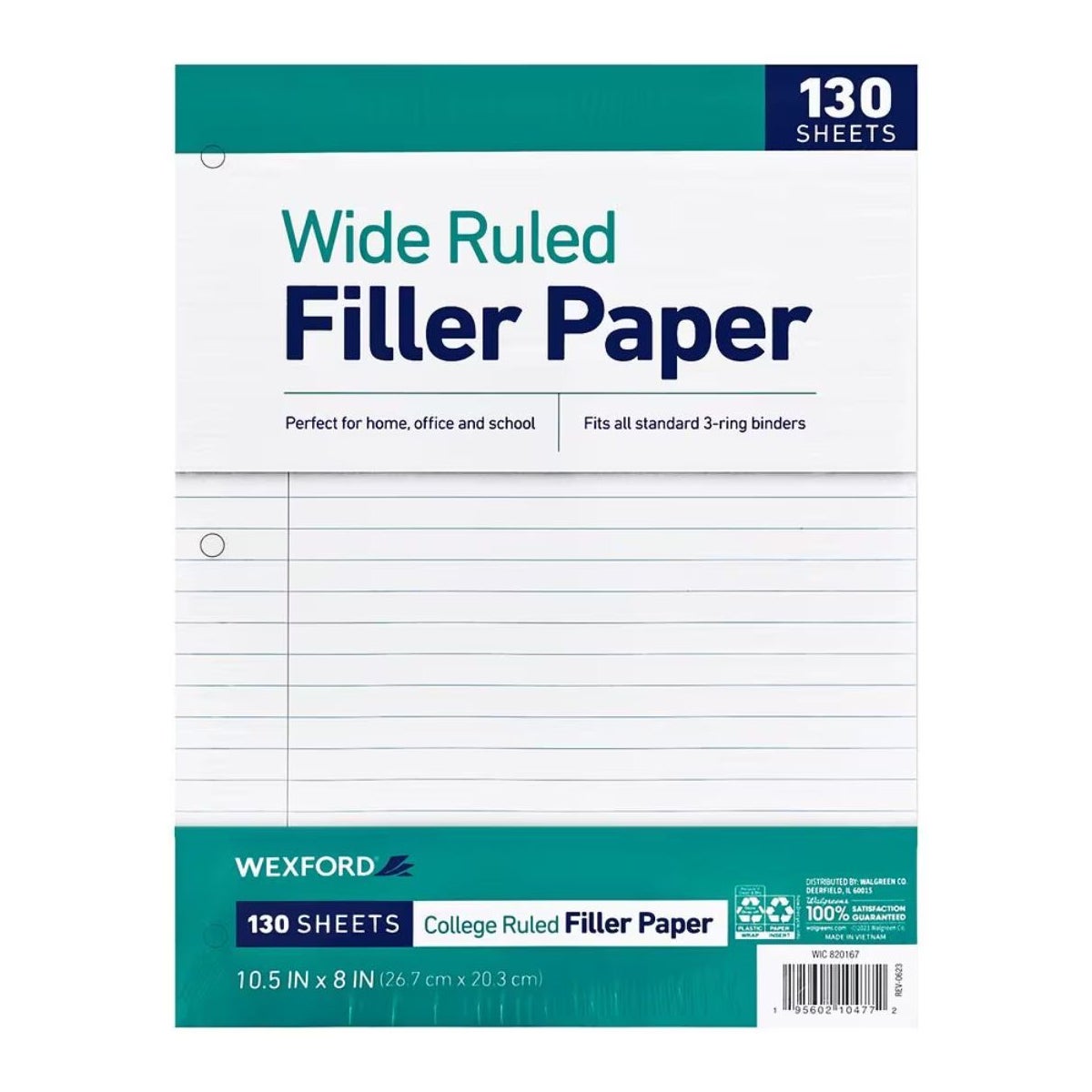 FILLER PAPER #69321 WIDE RULED WEXFORD - notebooks and fillers | U.W.I ...